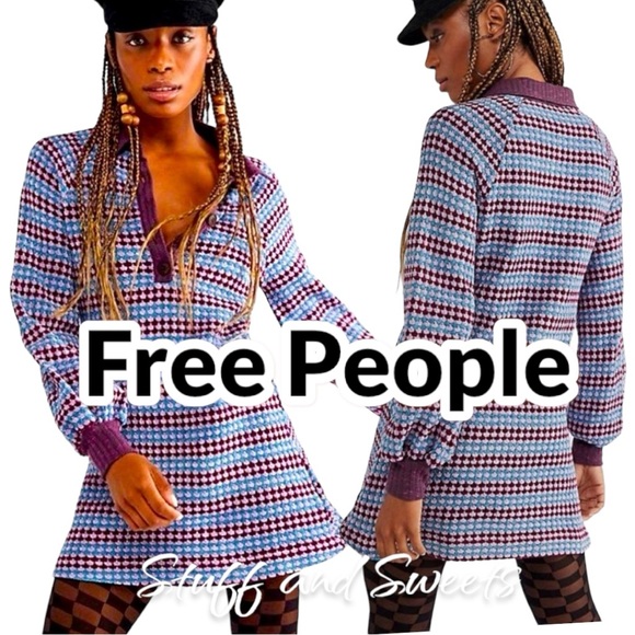 Free People | Dresses | Free People Maggie Sweater Printed Henley Polo ...